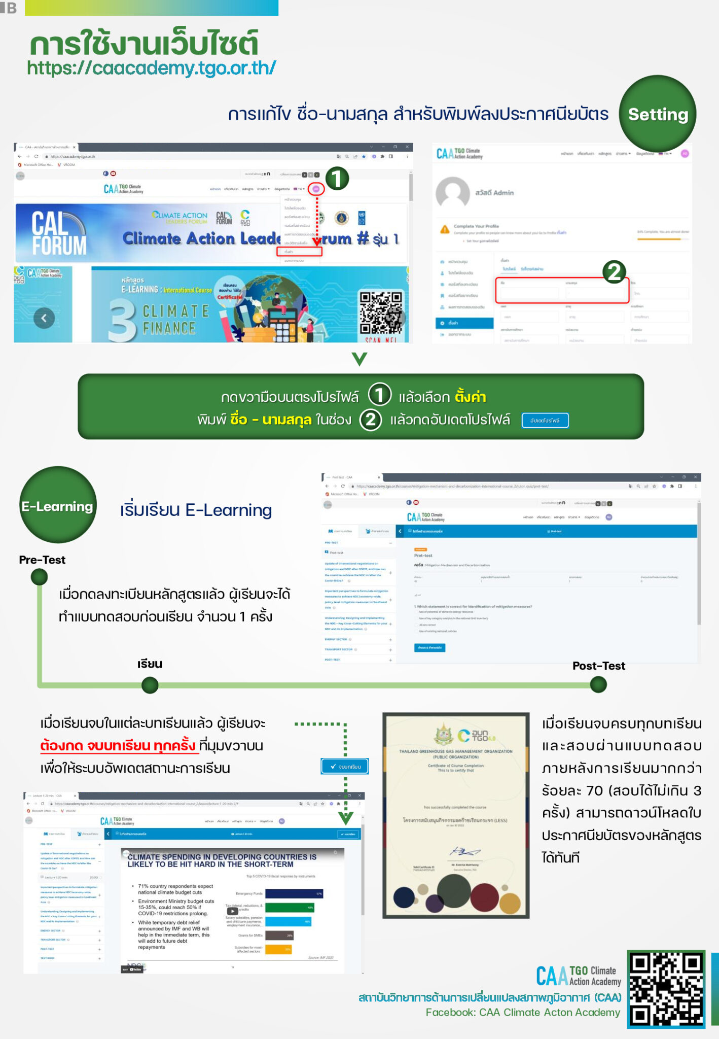 วิธีการเข้าใช้งานเว็บไซต์และ E-Learning - CAA